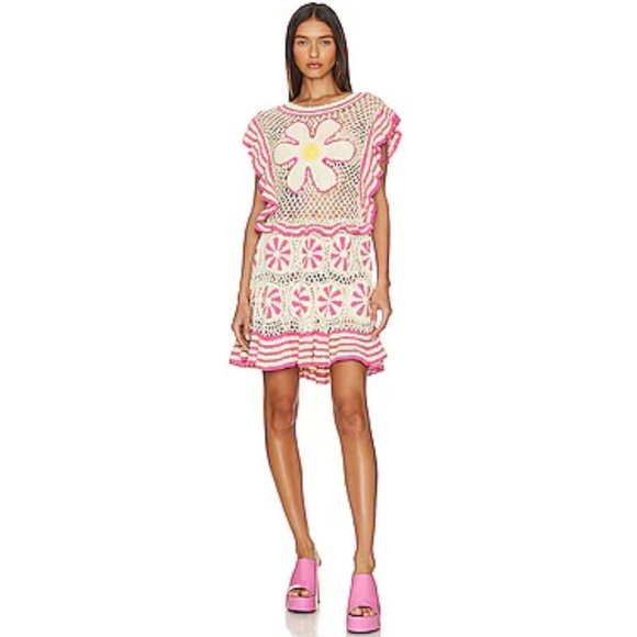 CeliaB | Dresses | Celiab Crochet Floral Pacific Dress Pink M Nwt ...